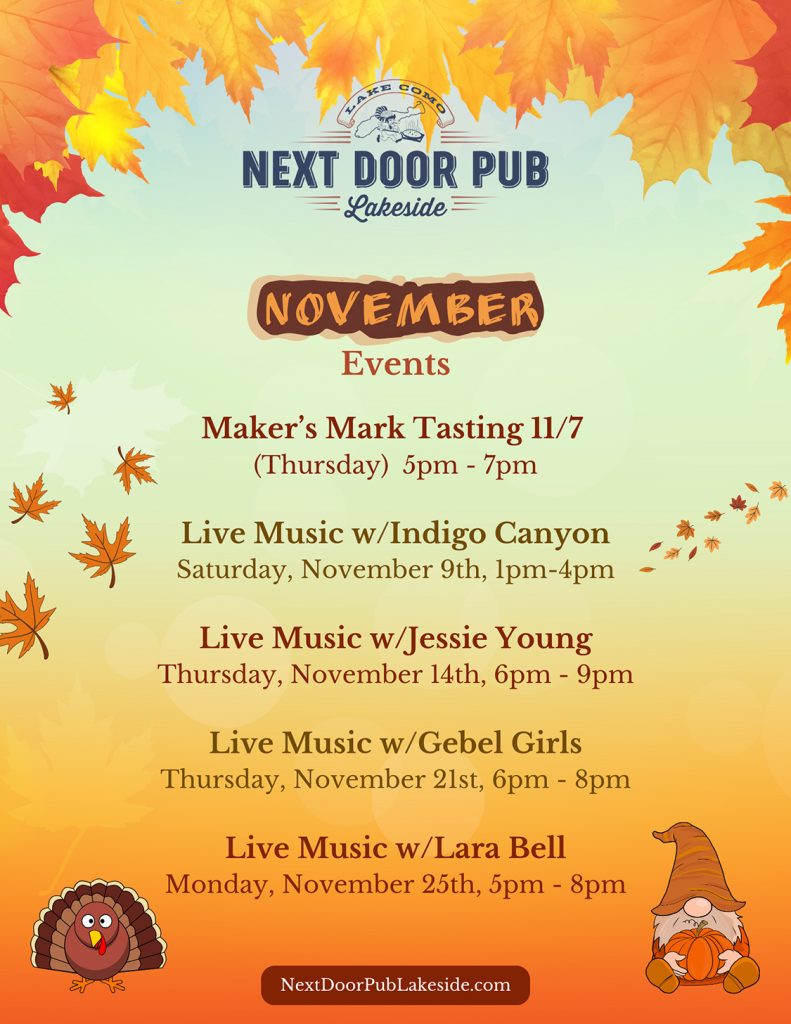 Events - Nextdoor Pub Lakeside - Serving Lake Como