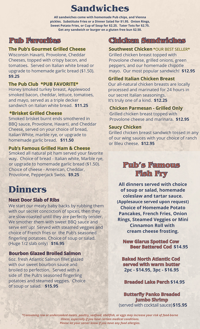 Friday Fish Fry Menu - Nextdoor Pub Lakeside - Serving Lake Como