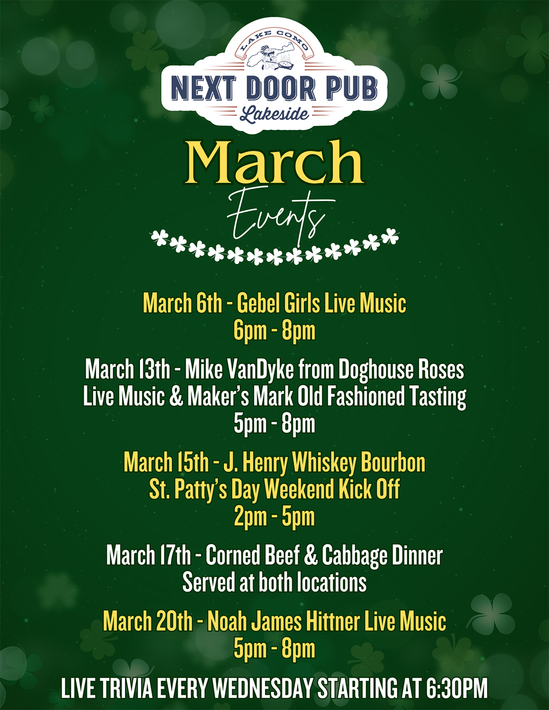 Events - Nextdoor Pub Lakeside - Serving Lake Como